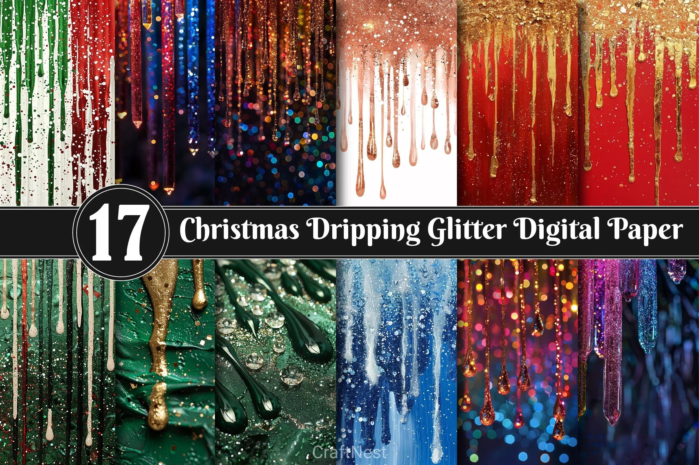 Christmas Dripping Glitter Digital Paper