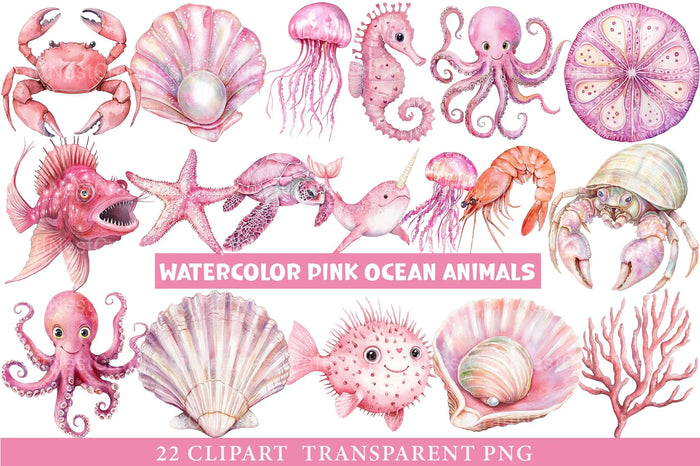Pink Ocean Animals Clipart1