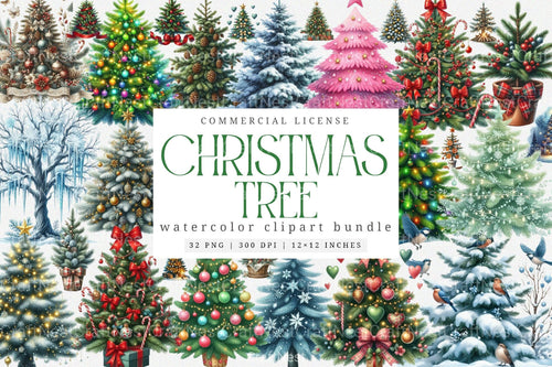 Christmas Tree Decorated Winter Clipart Bundle