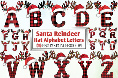 Santa Reindeer Hat Alphabet Clipart Bundle