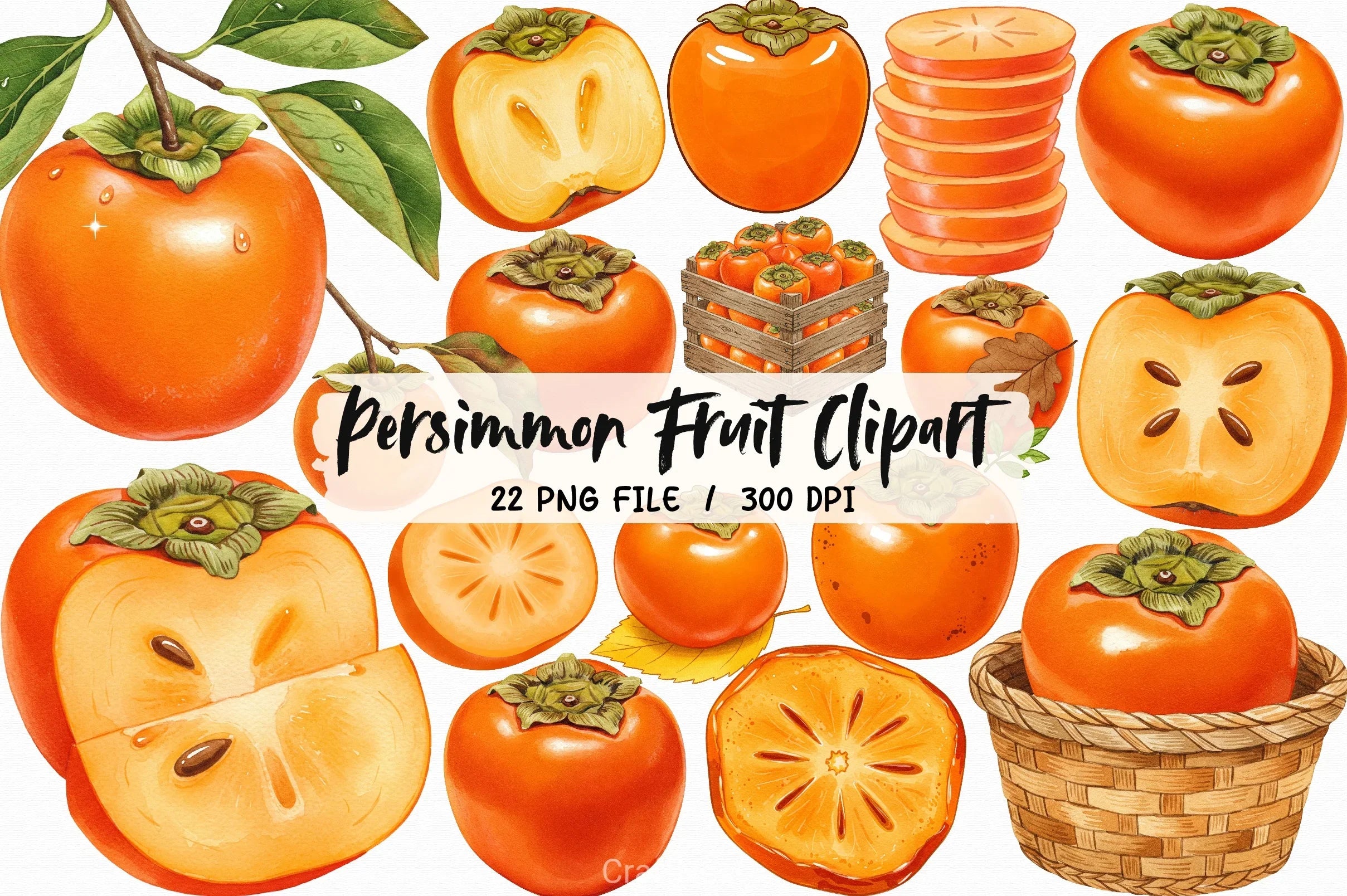 Persimmon Fruit Clipart Bundle