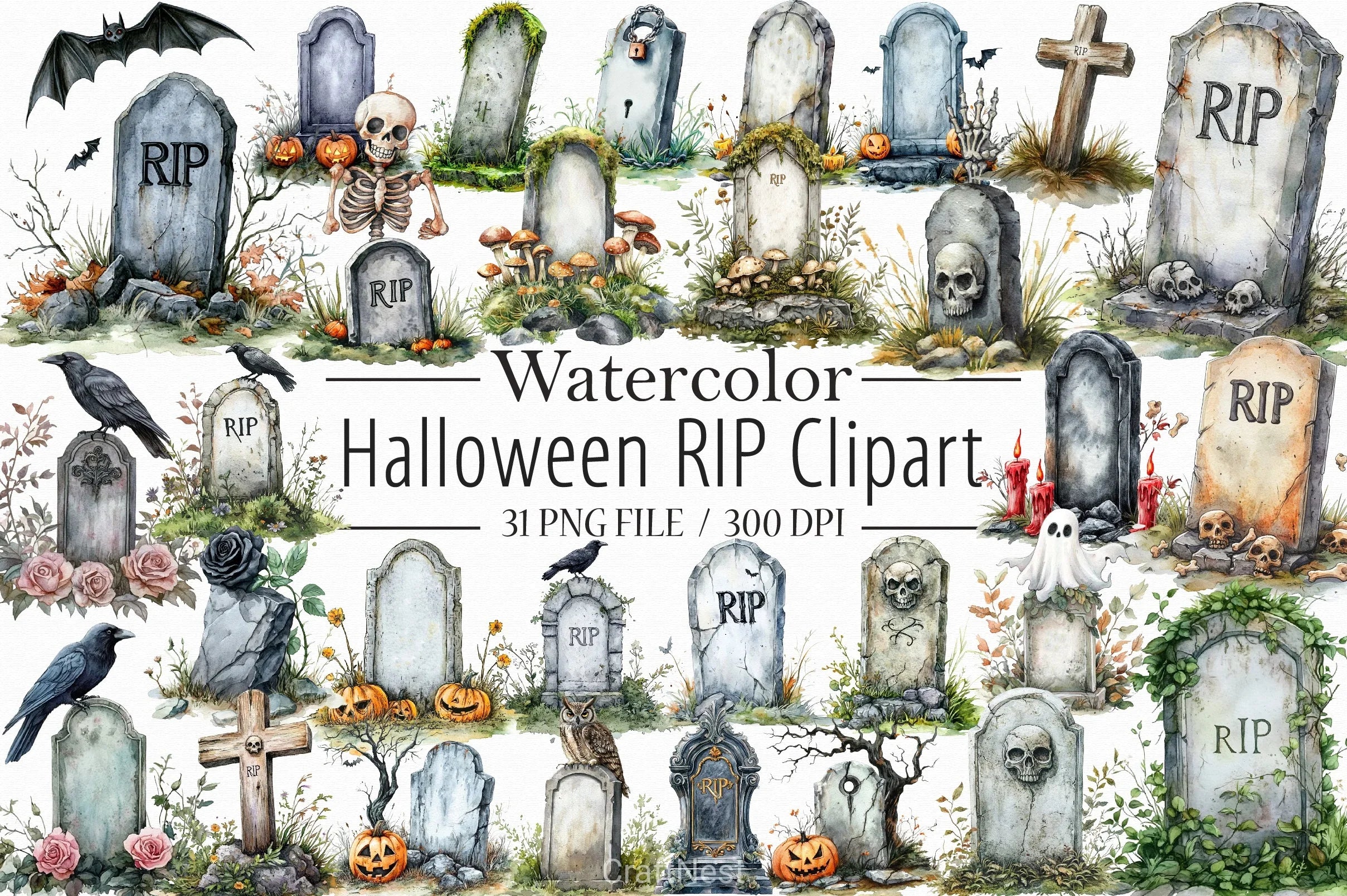 Halloween RIP Clipart Bundle