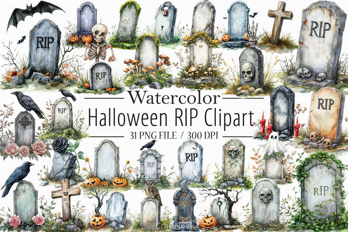 Halloween RIP Clipart Bundle