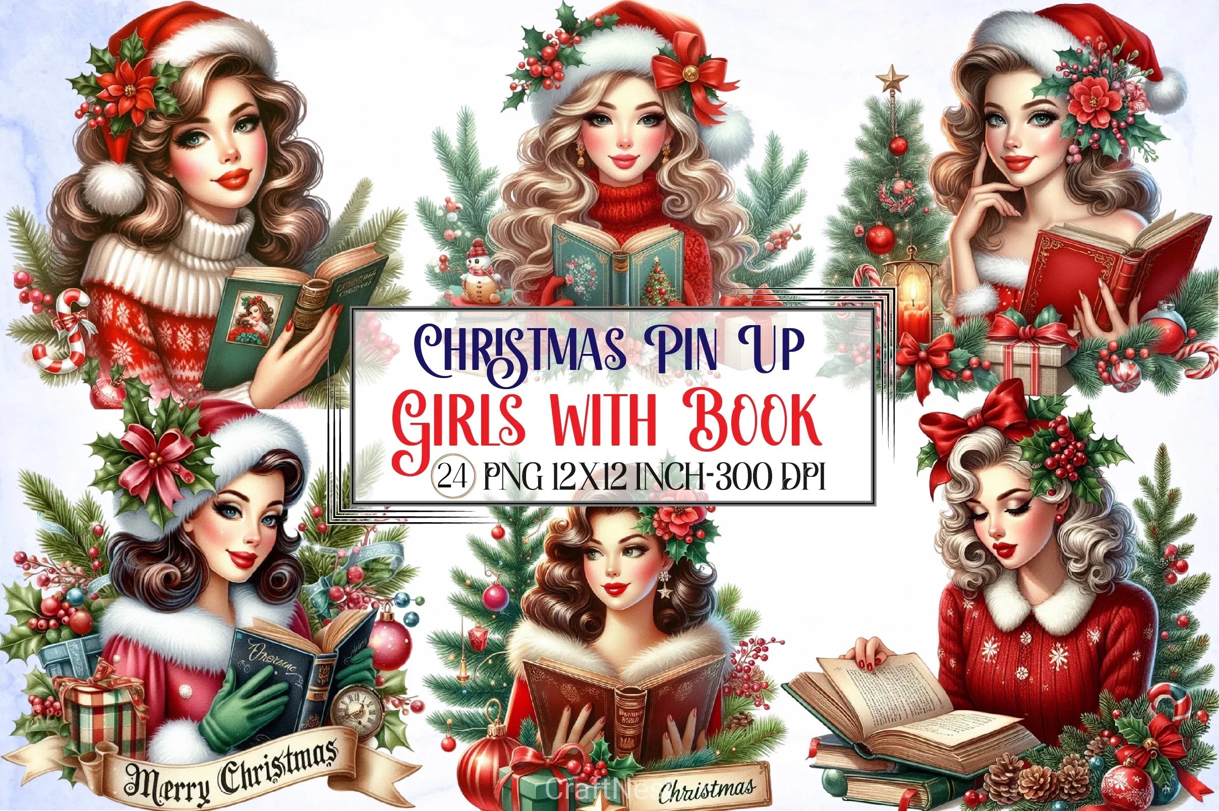 Christmas Pin Up Girls Clipart Bundle