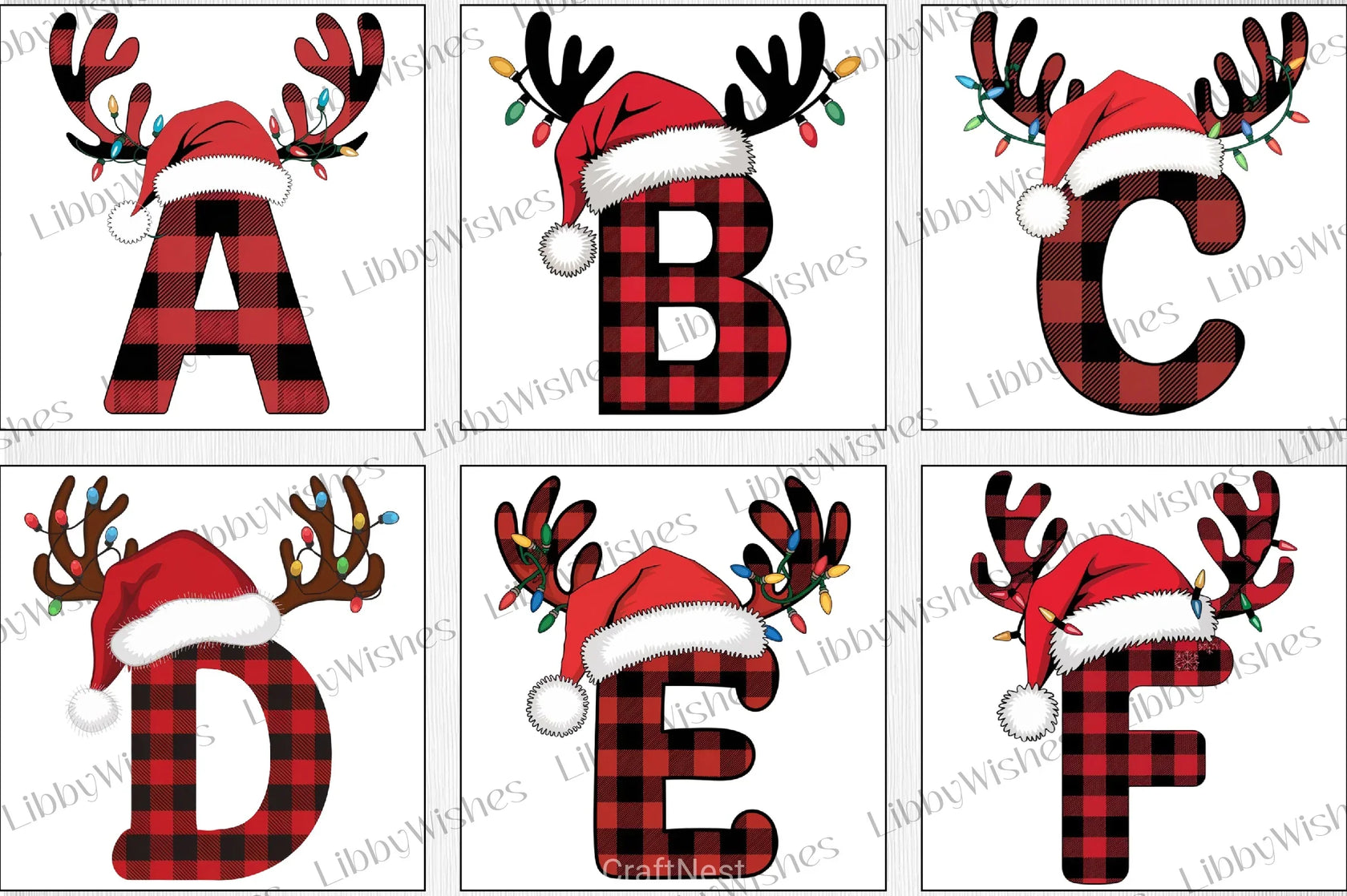 Santa Reindeer Hat Alphabet Clipart Bundle