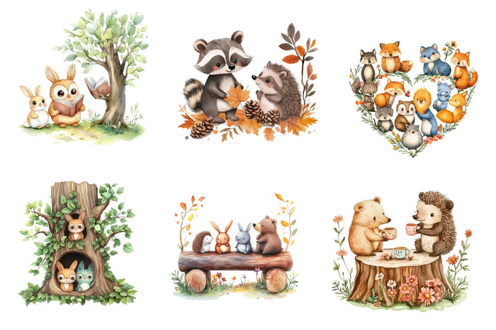 Woodland Forest Animals Friends Clipart Bundle