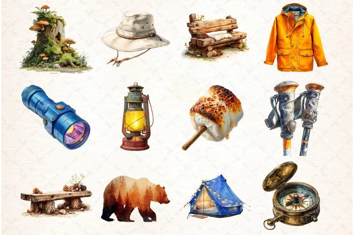 Camping Hiking Clipart Bundle