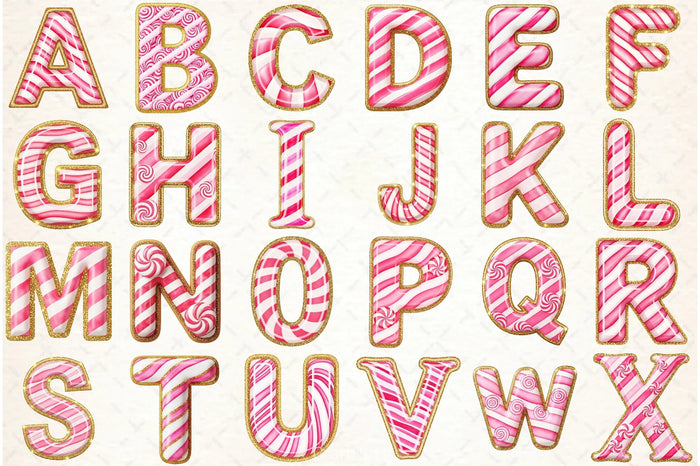 Candy Cane Alphabet Clipart Bundle