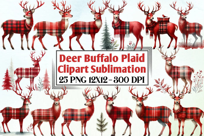Deer Buffalo Plaid Clipart Bundle