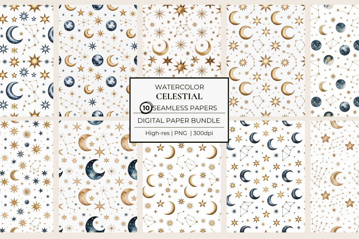 Celestial Gold & Navy Seamless Papers
