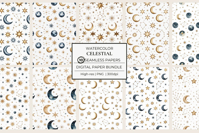 Celestial Gold & Navy Seamless Papers