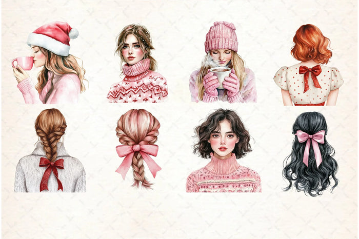 Chic Neon Pink Christmas Clipart Bundle