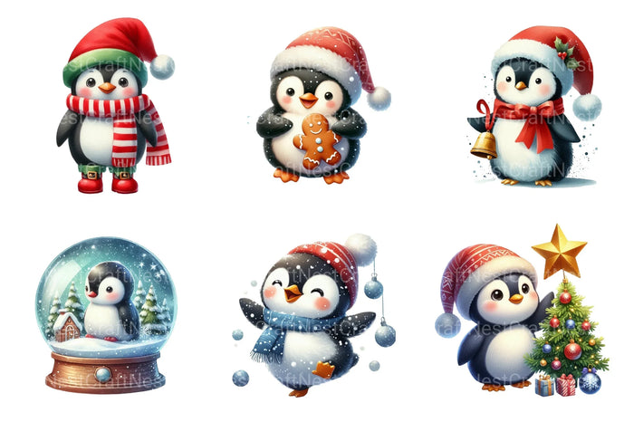Christmas Penguins Clipart Bundle