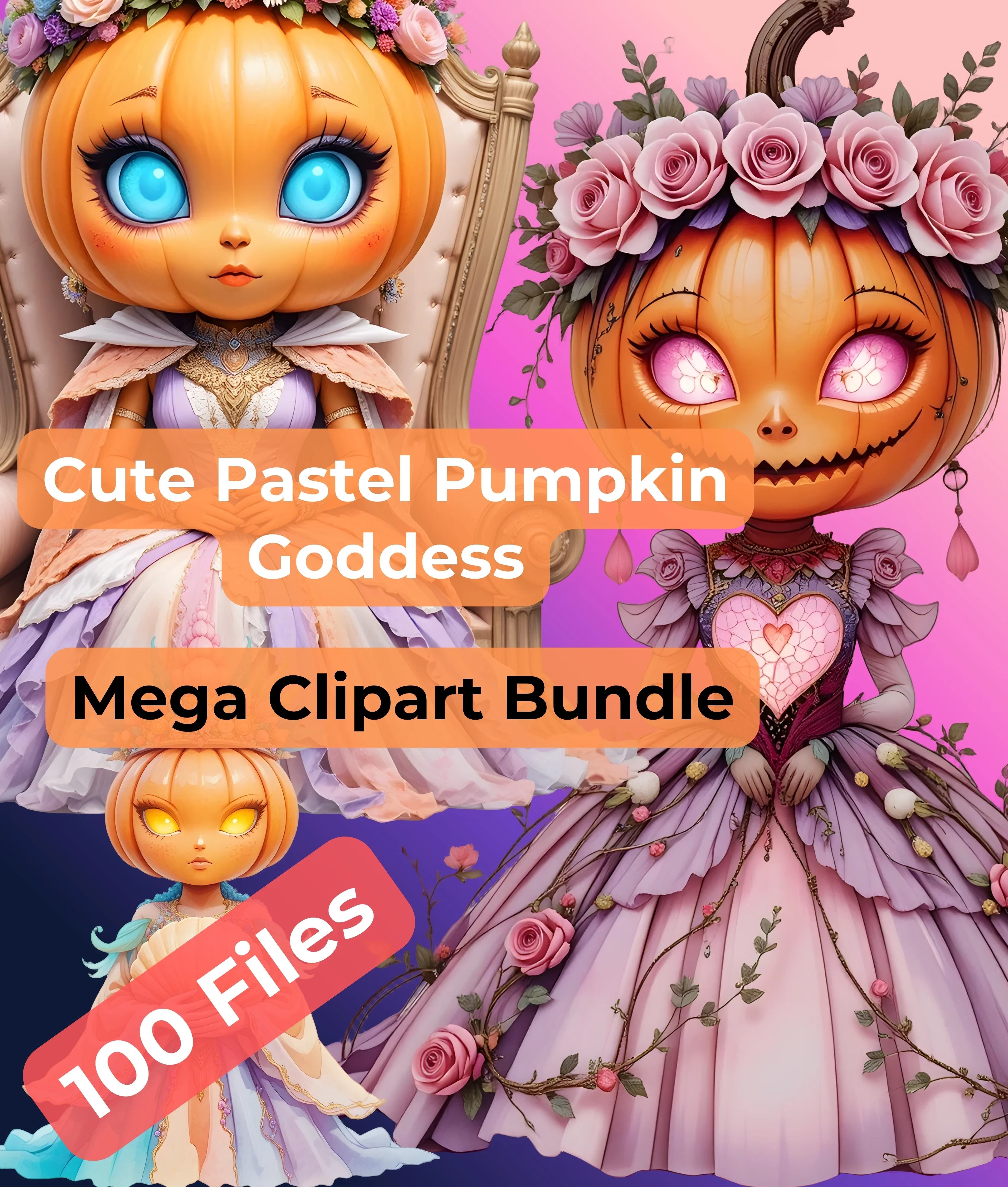 Pastel Pumpkin Goddess Clipart Bundle