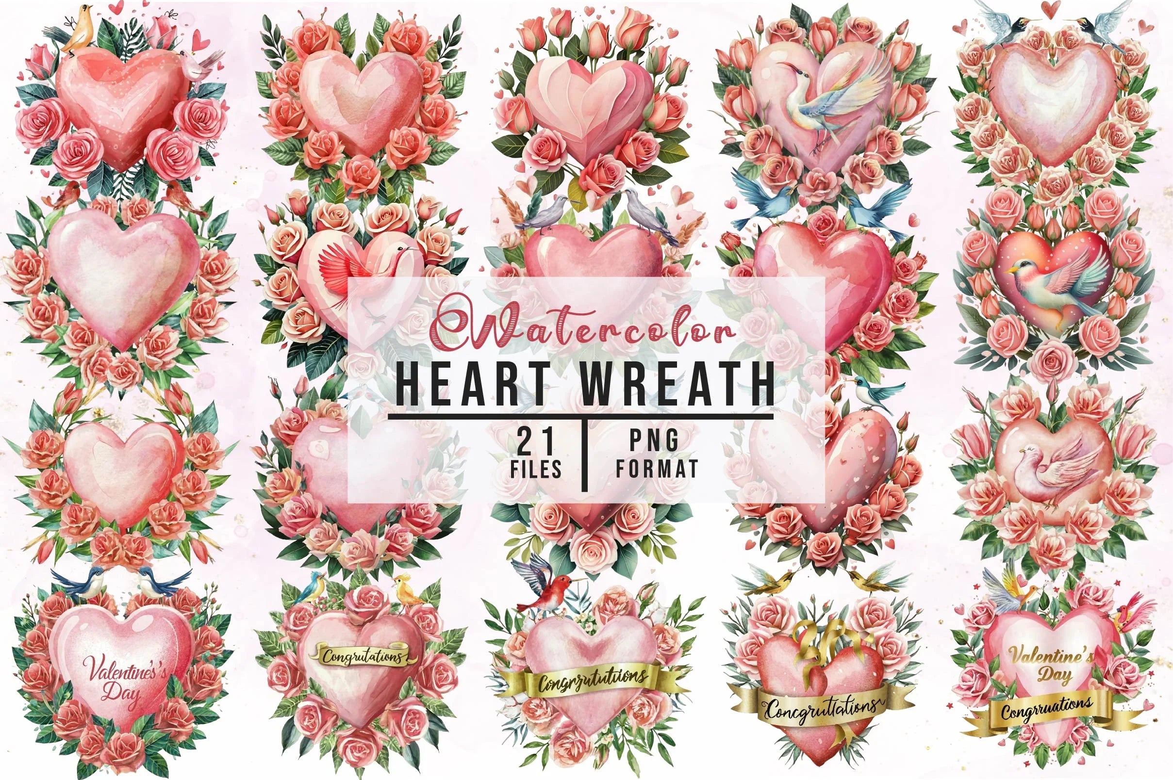 Heart Wreath Clipart Bundle