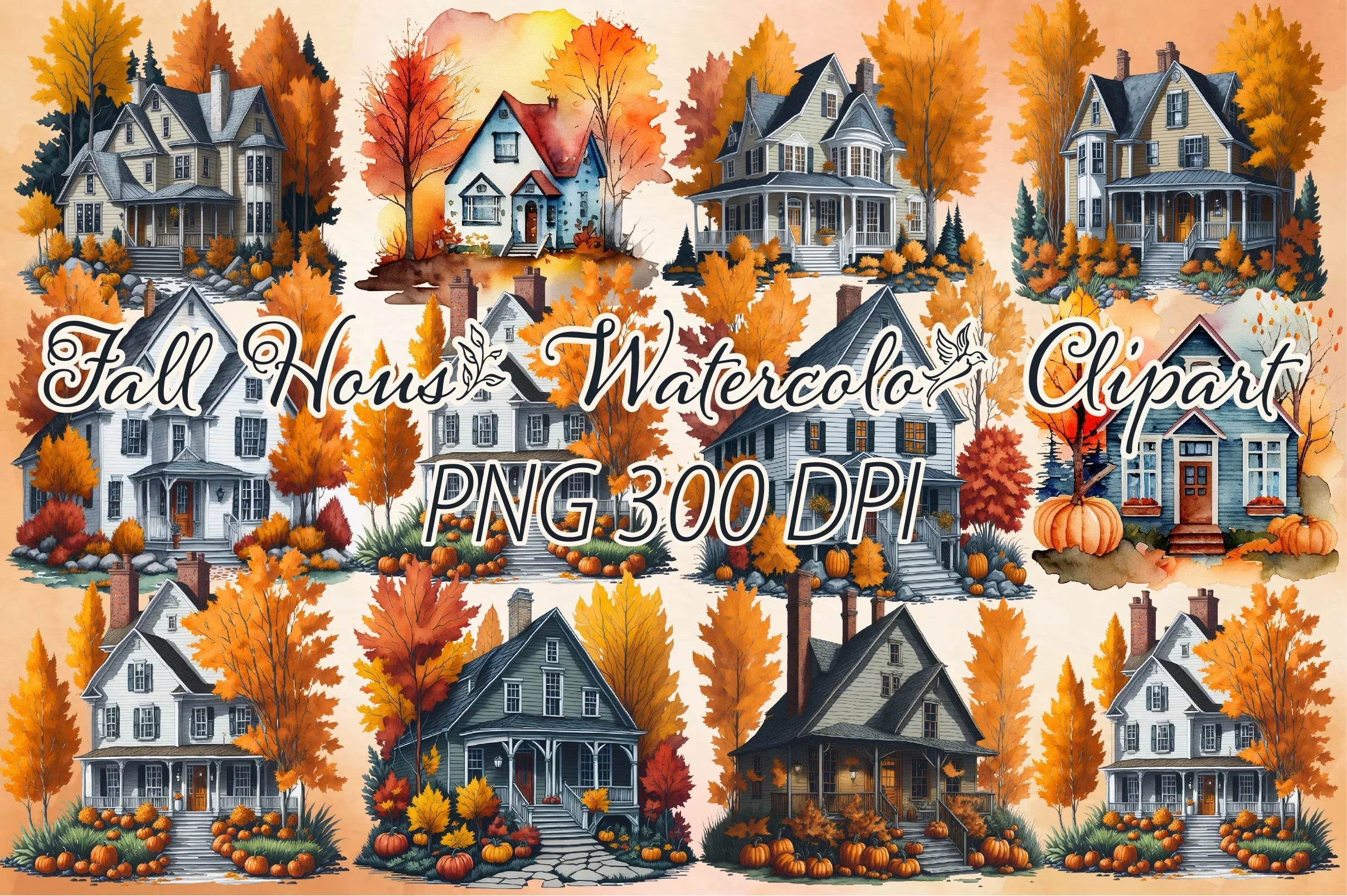 Fall House Clipart Bundle
