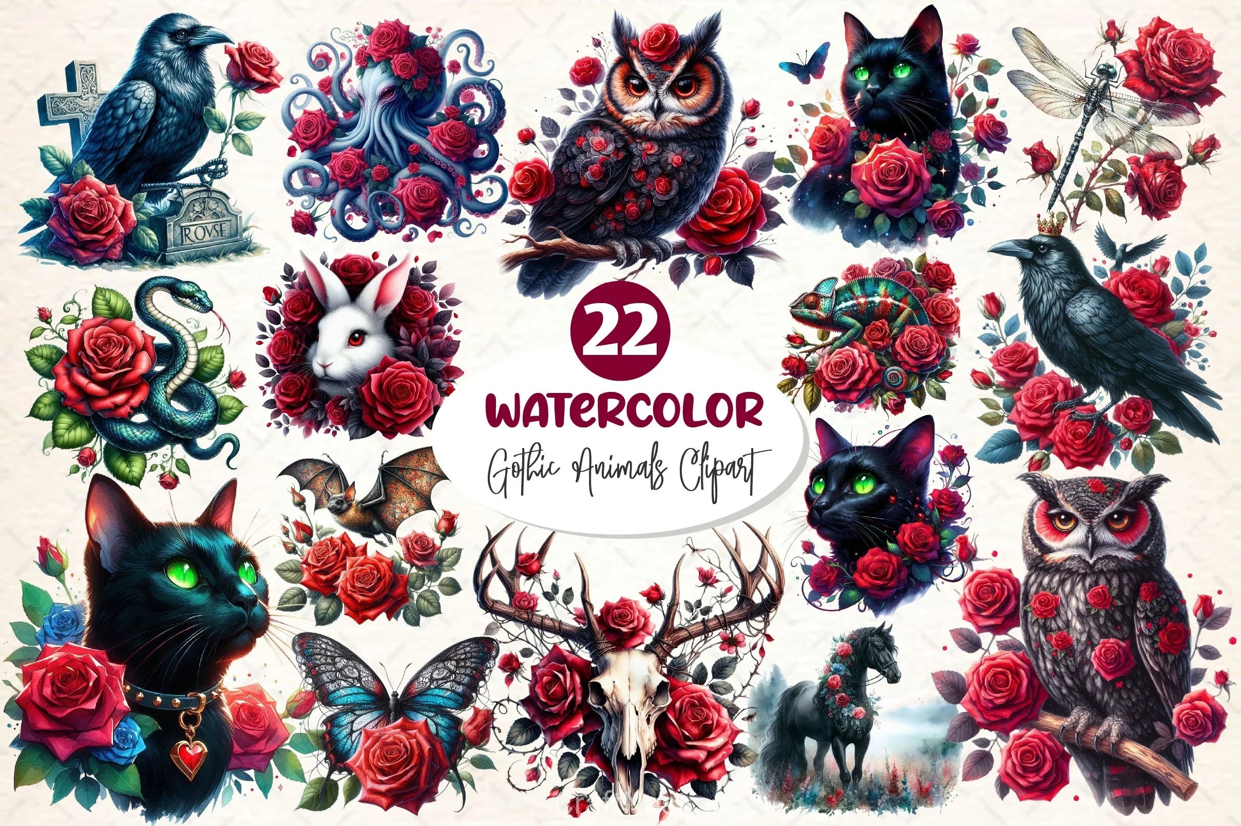 Gothic Animals Clipart Bundle