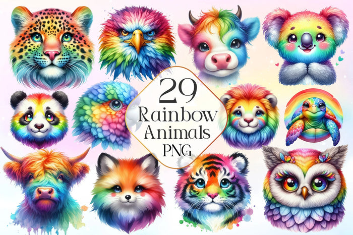 Rainbow Animals Cute Animal Clipart Bundle