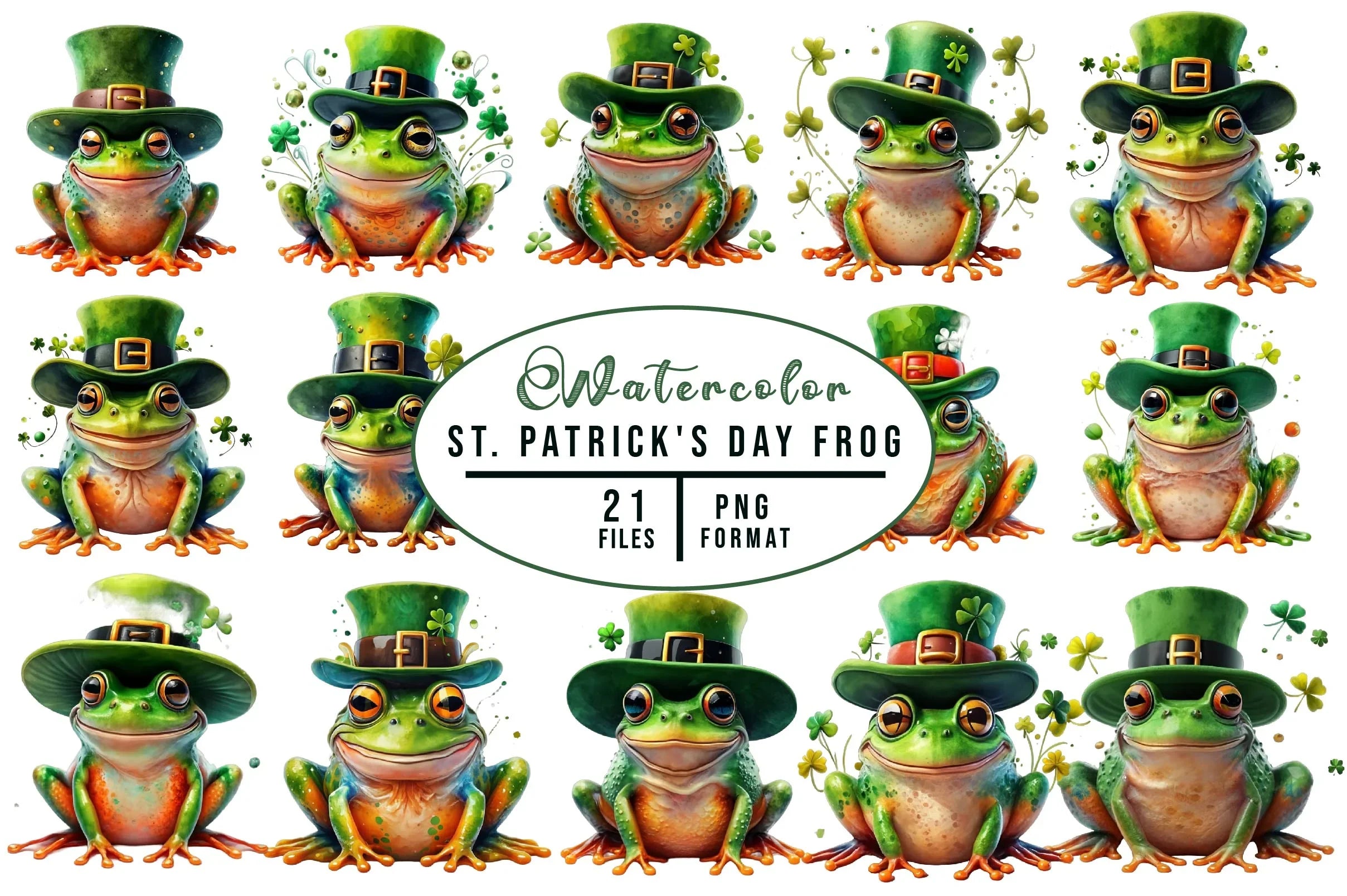 St Patricks Day Frog Clipart Bundle
