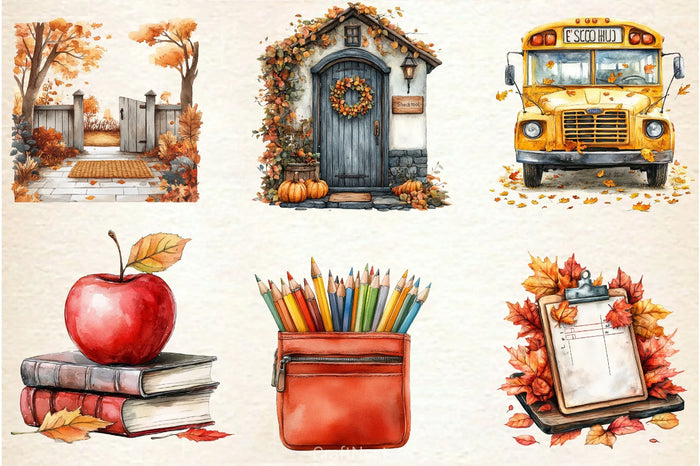 Autumn Back To School Clipart Bundle