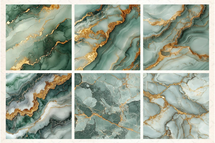 Sage Gold Marble Background Clipart Bundle