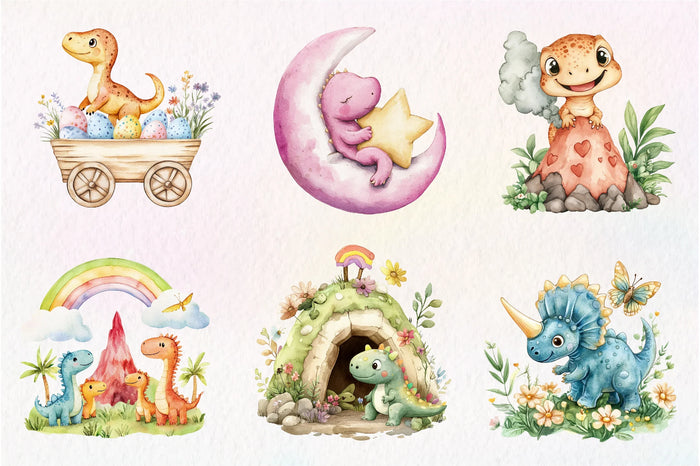 Prehistoric Cute Dinosaur Clipart Bundle