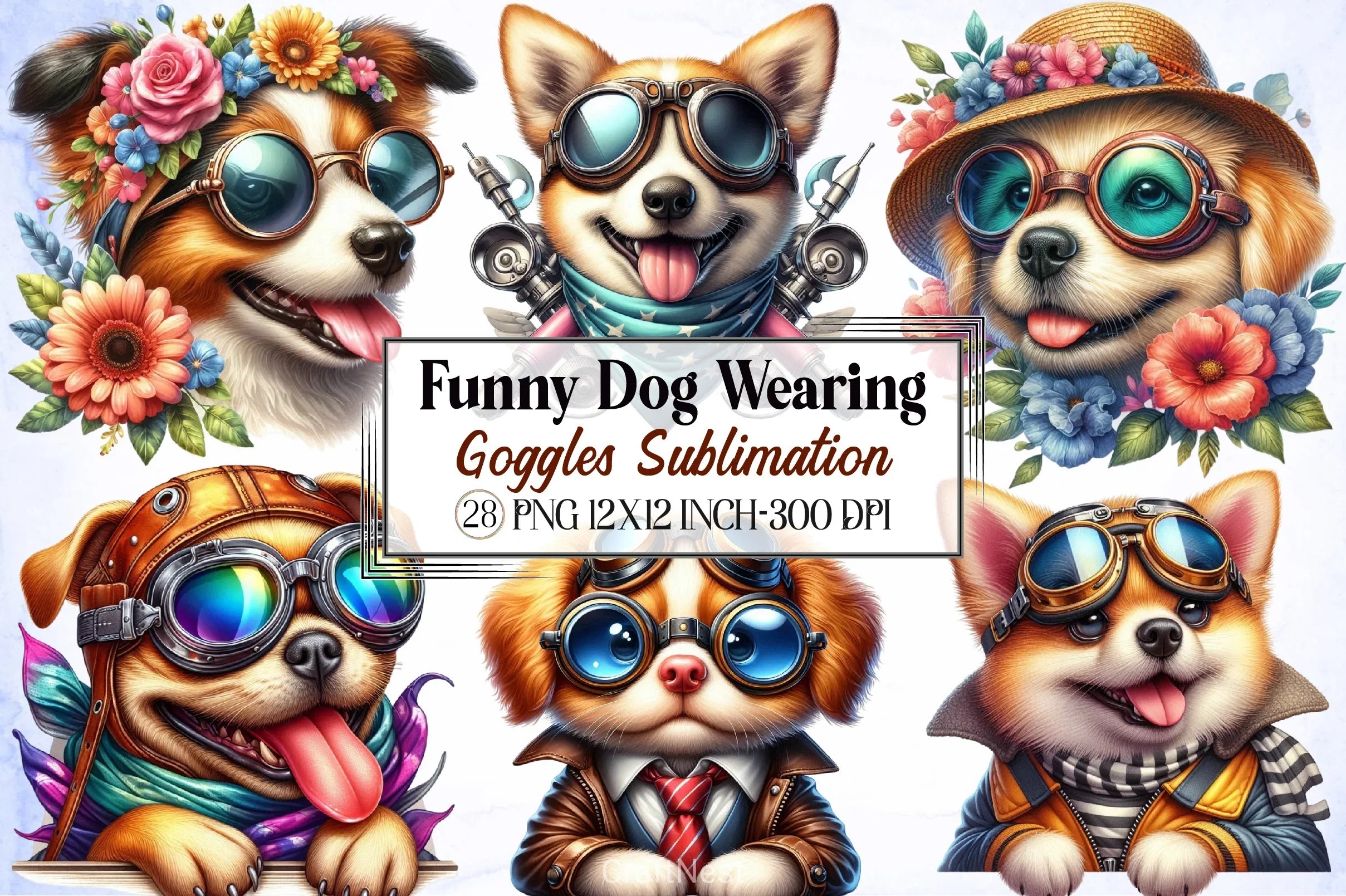 Funny Dog Goggles Clipart Bundle