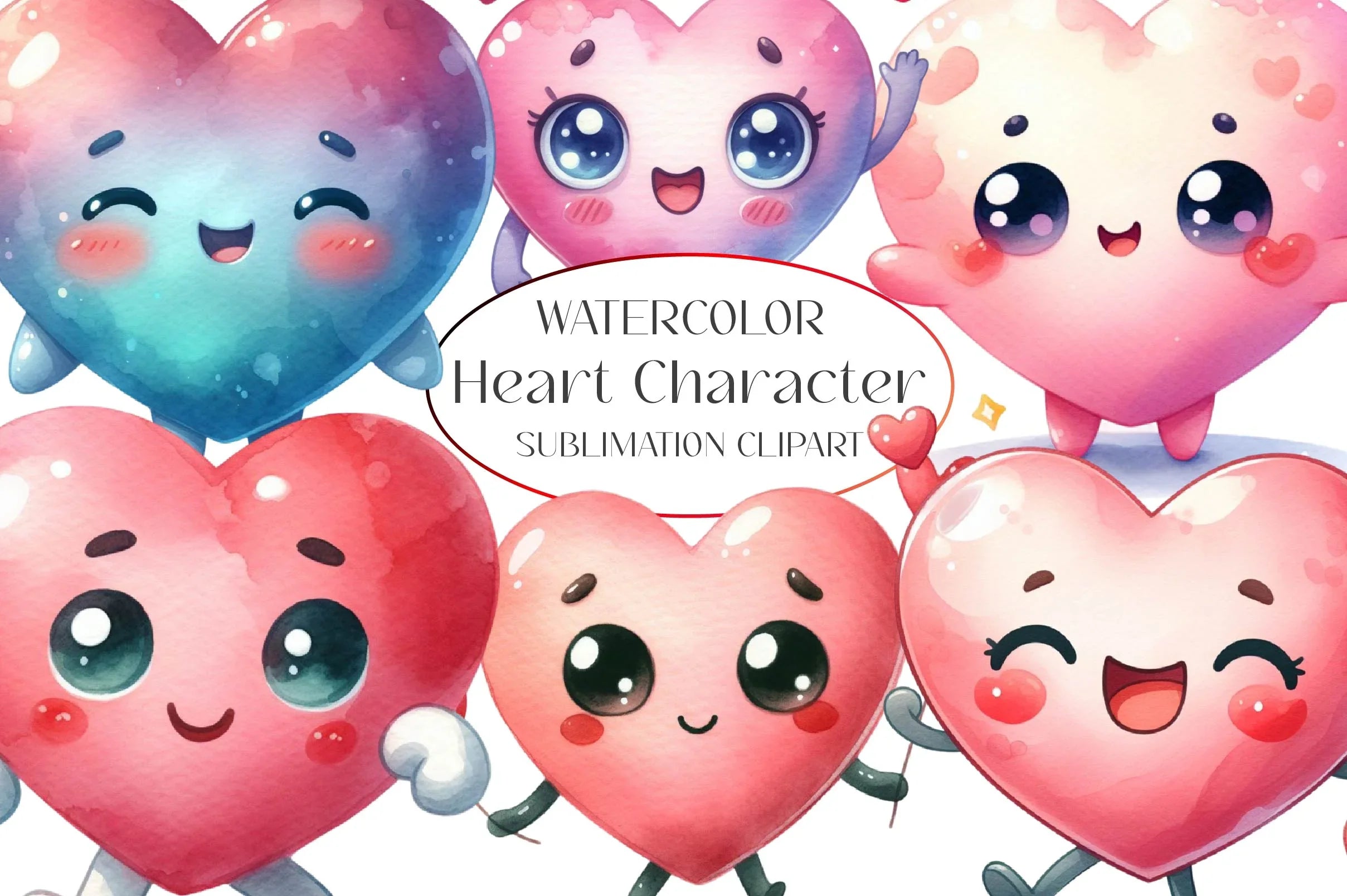 Cute Heart Character Clipart Bundle