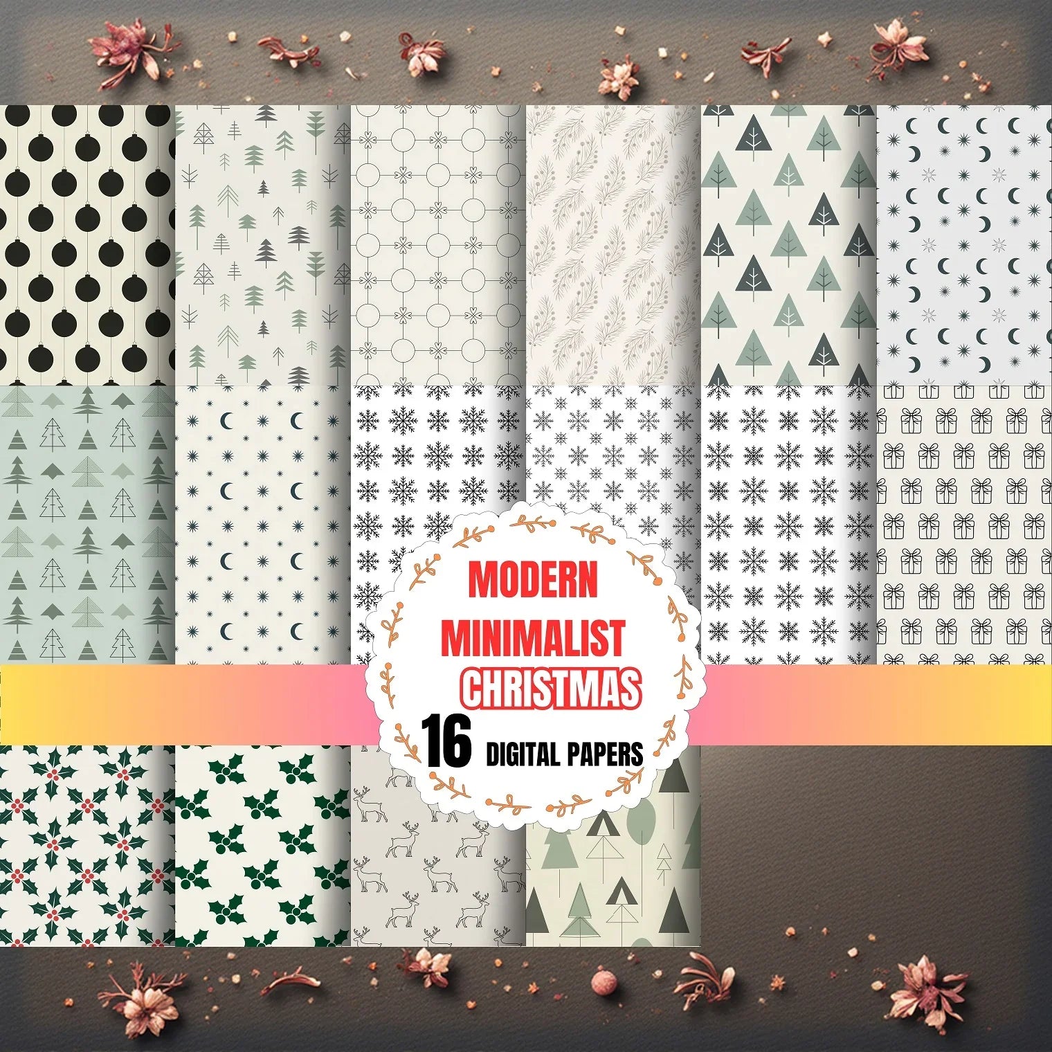 Modern Minimalist Christmas Digital Papers Bundle