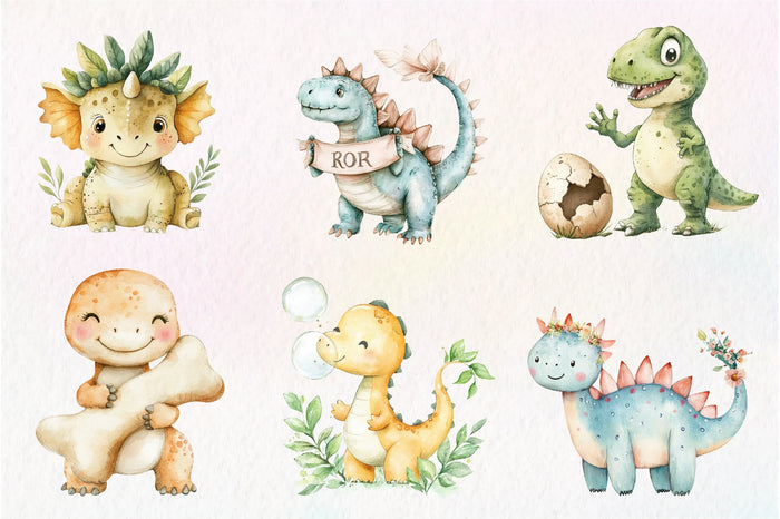 Prehistoric Cute Dinosaur Clipart Bundle