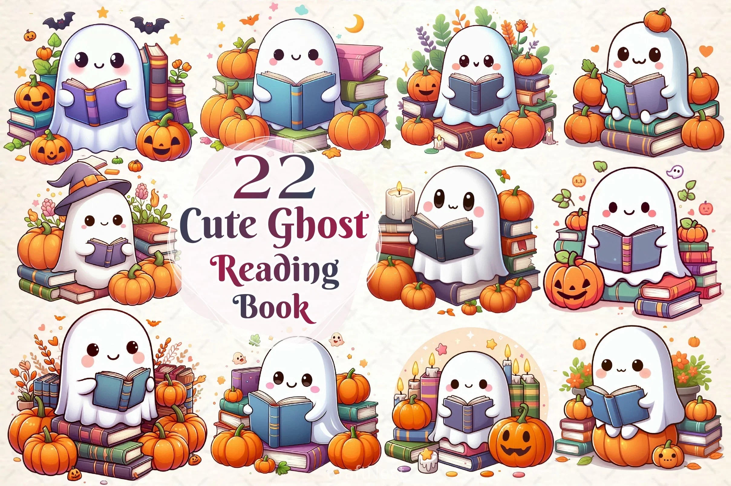 Ghost Reading Book Clipart Bundle