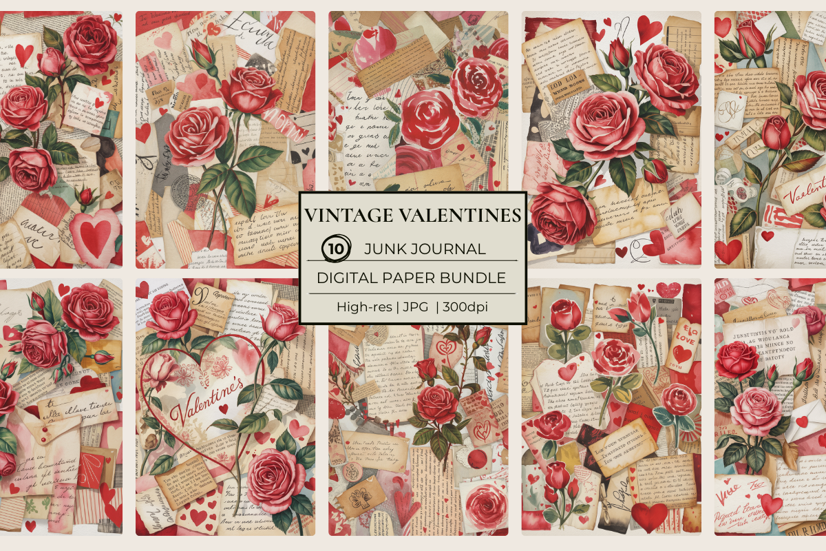 Vintage Valentines Junk Journal Papers