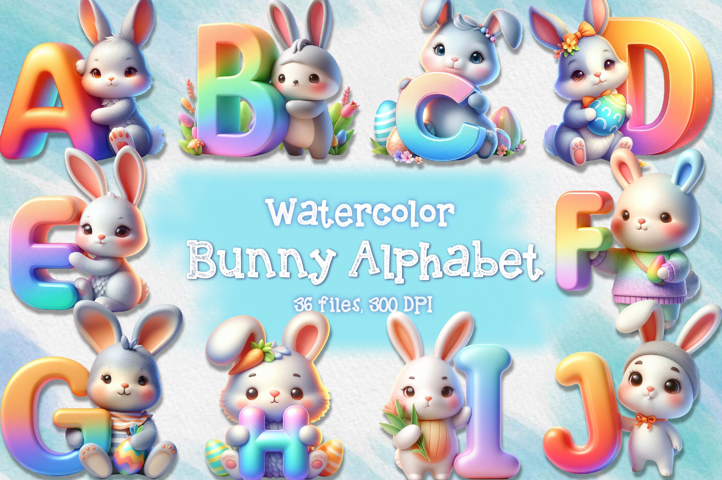 Easter Bunny Alphabet Clipart Bundle