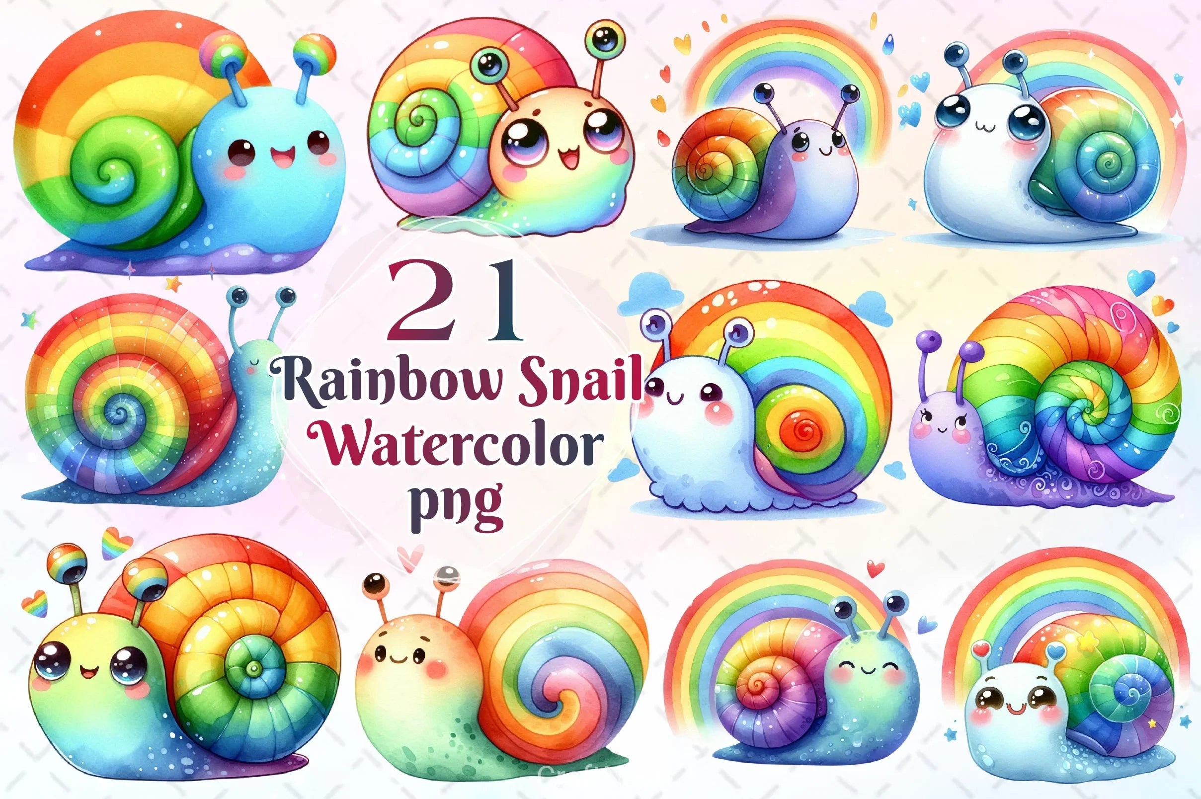 Rainbow Snail Clipart Bundle