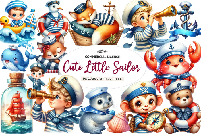 Cute Little Sailor Clipart Bundle