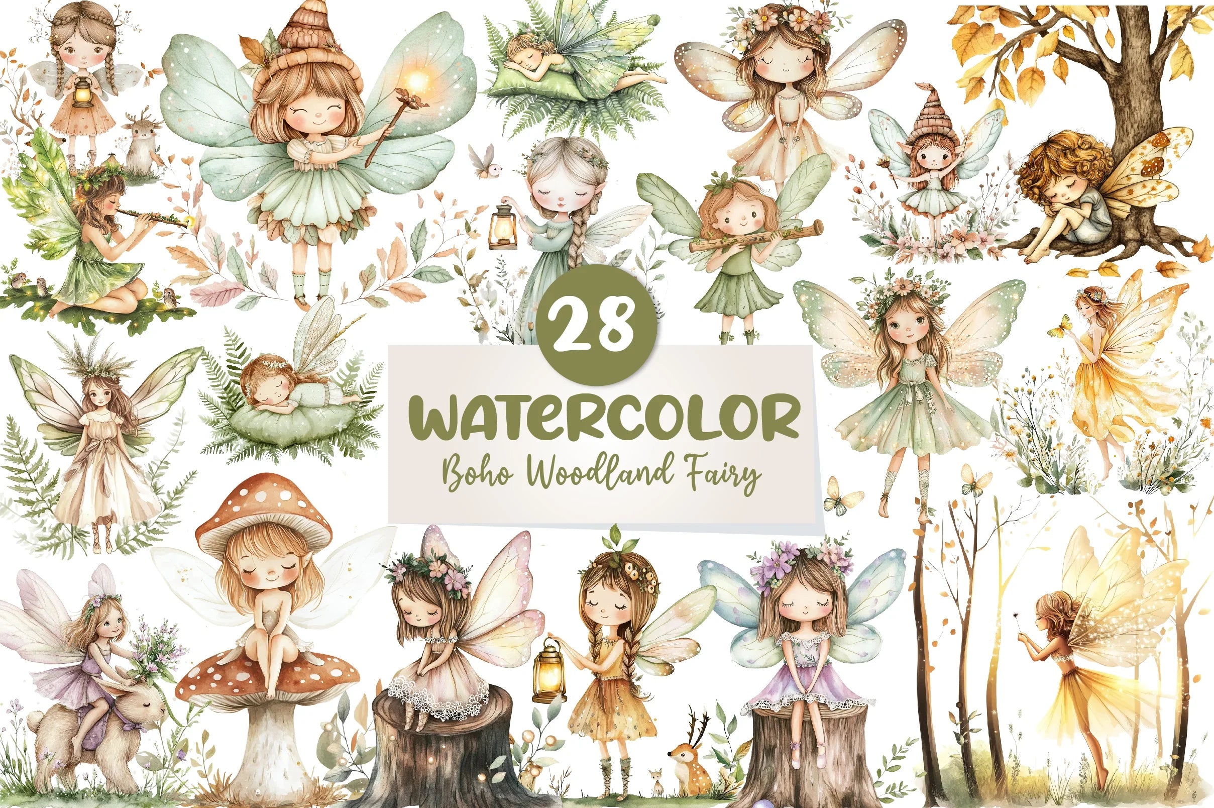 Boho Woodland Fairy Clipart Bundle