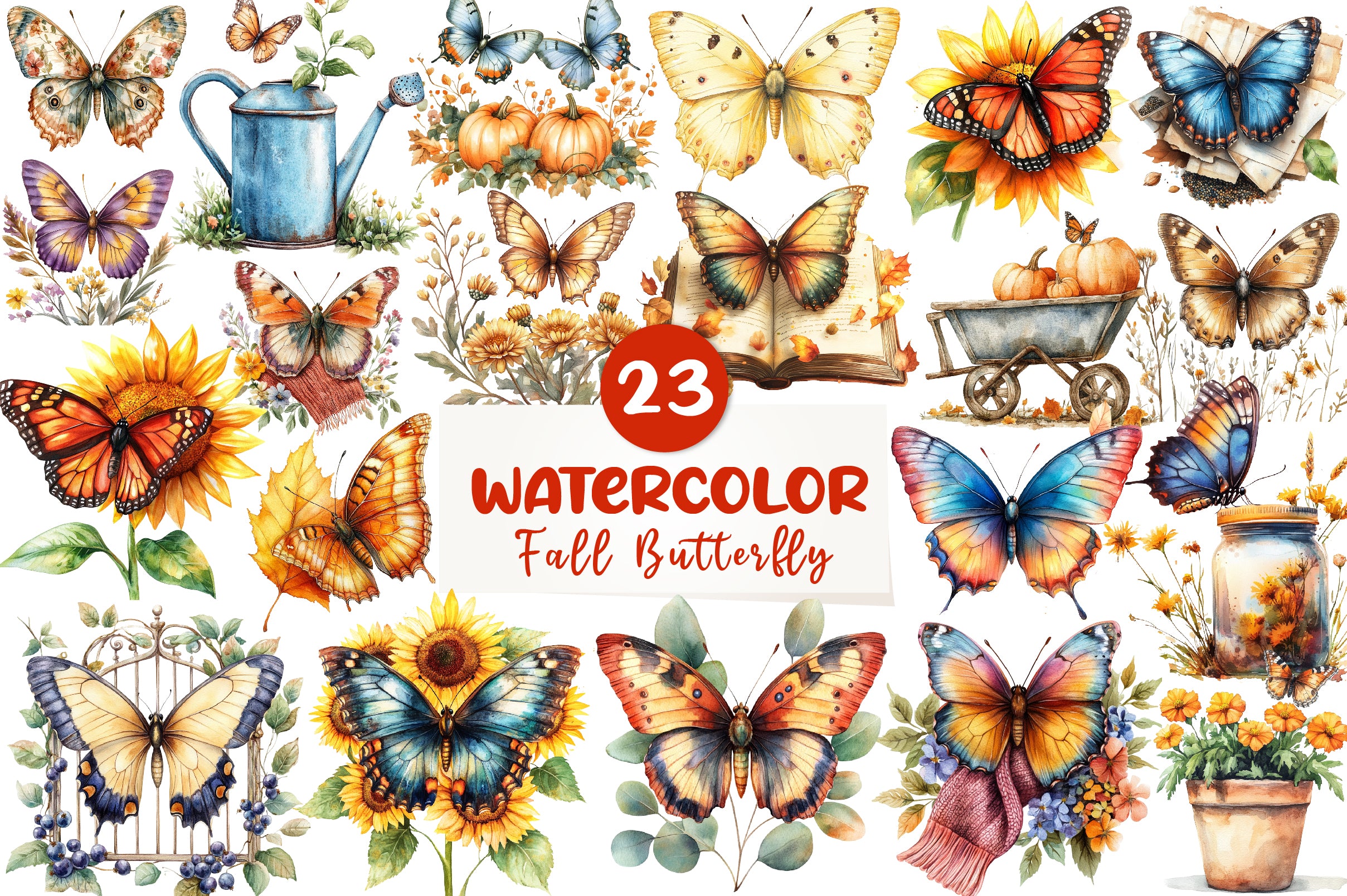 Fall Butterfly Garden Clipart Bundle 1