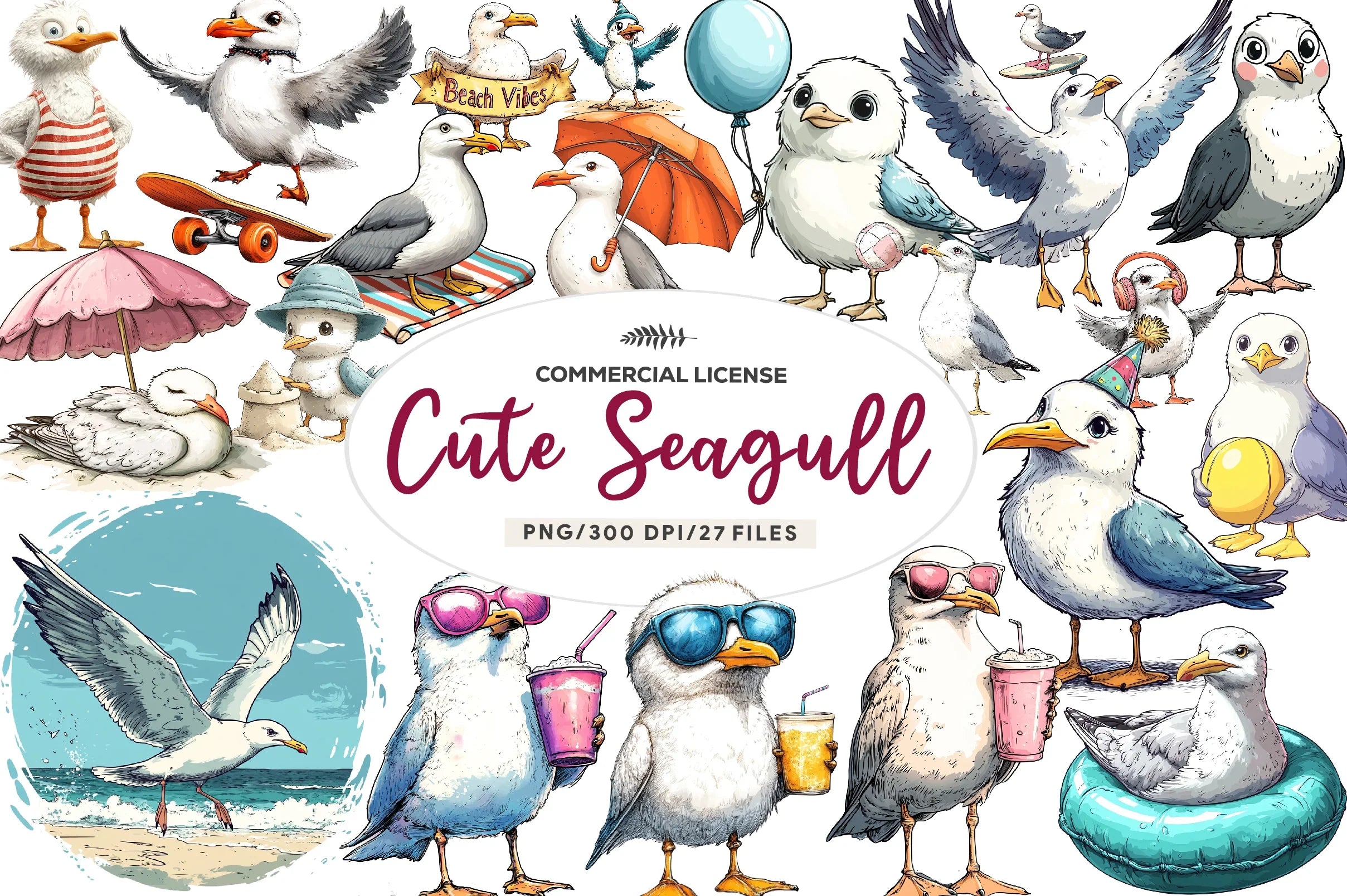 Cute Seagull Clipart Bundle