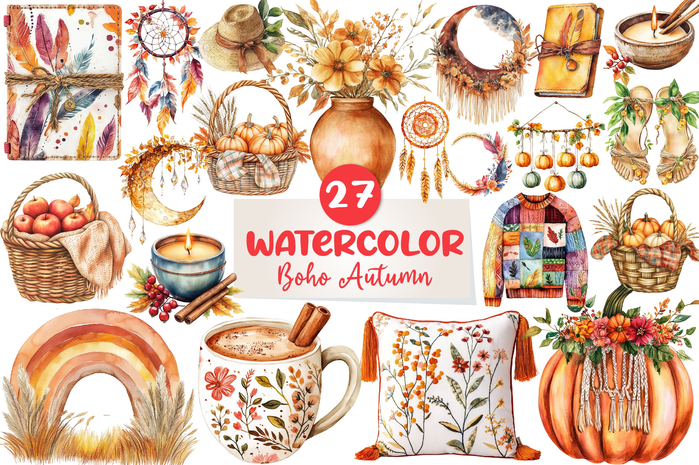 Boho Autumn Clipart Bundle