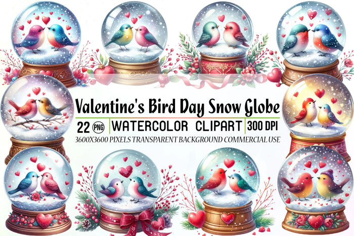 Valentine Bird Snow Globe Clipart Bundle
