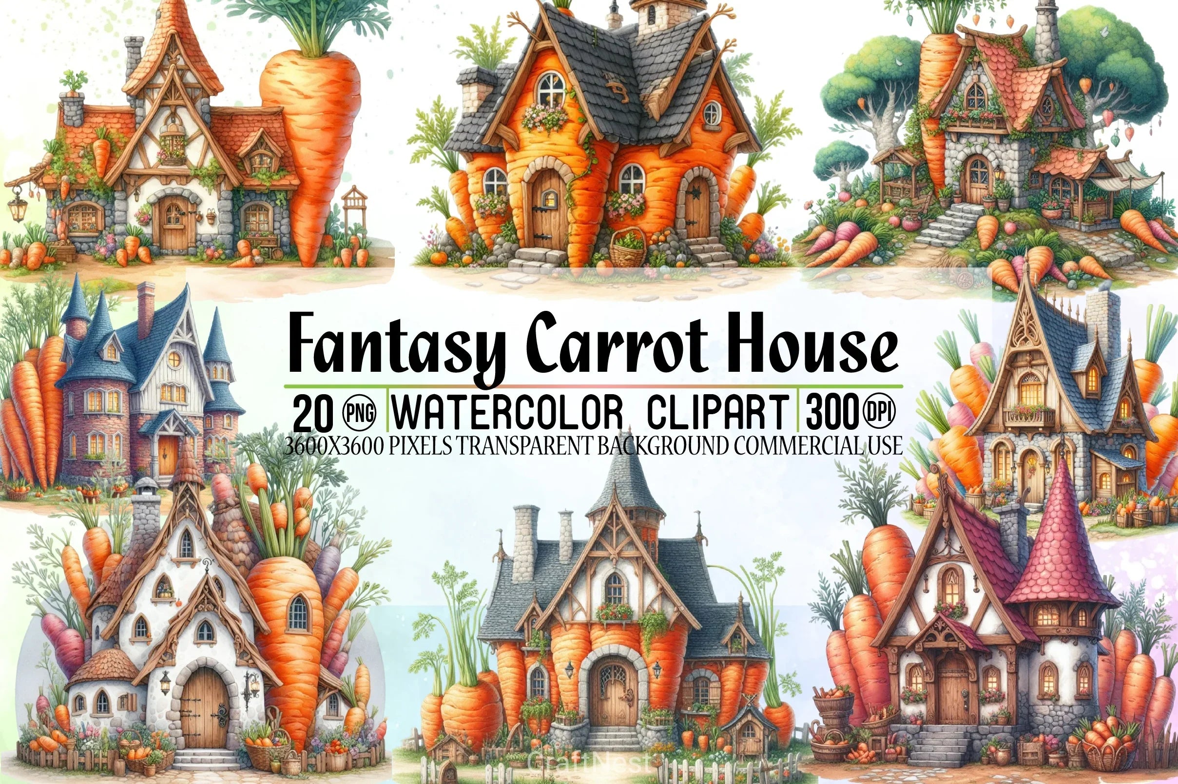 Fantasy Carrot House Clipart Bundle