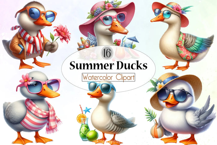 Summer Ducks Clipart Bundle