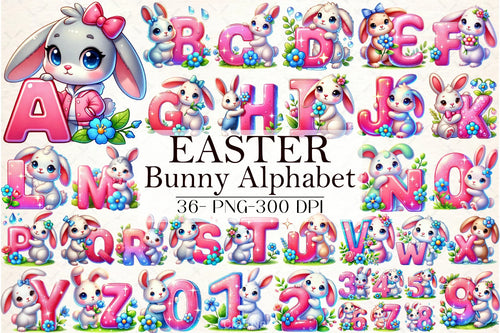 Easter Bunny Alphabet Clipart Bundle