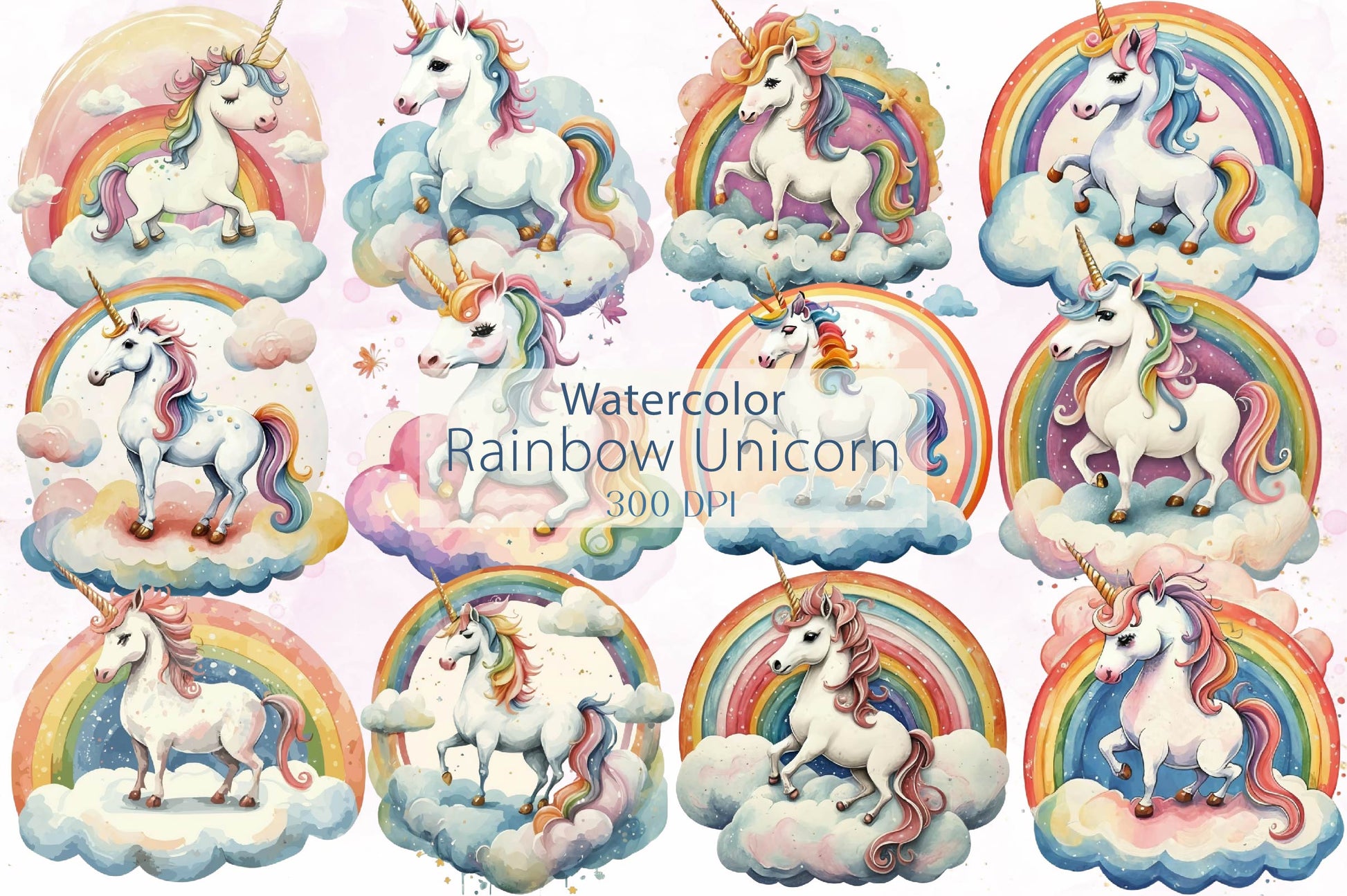 Rainbow Unicorn Clipart Bundle