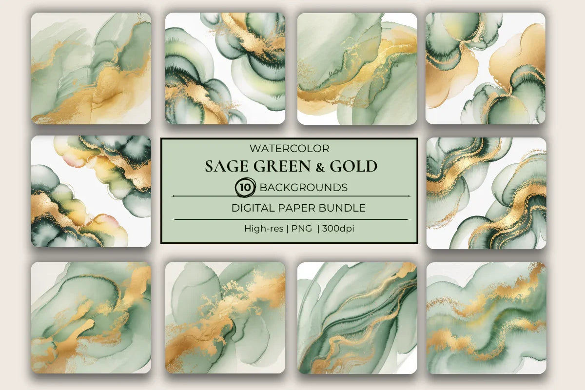 Sage Green & Gold Background Papers