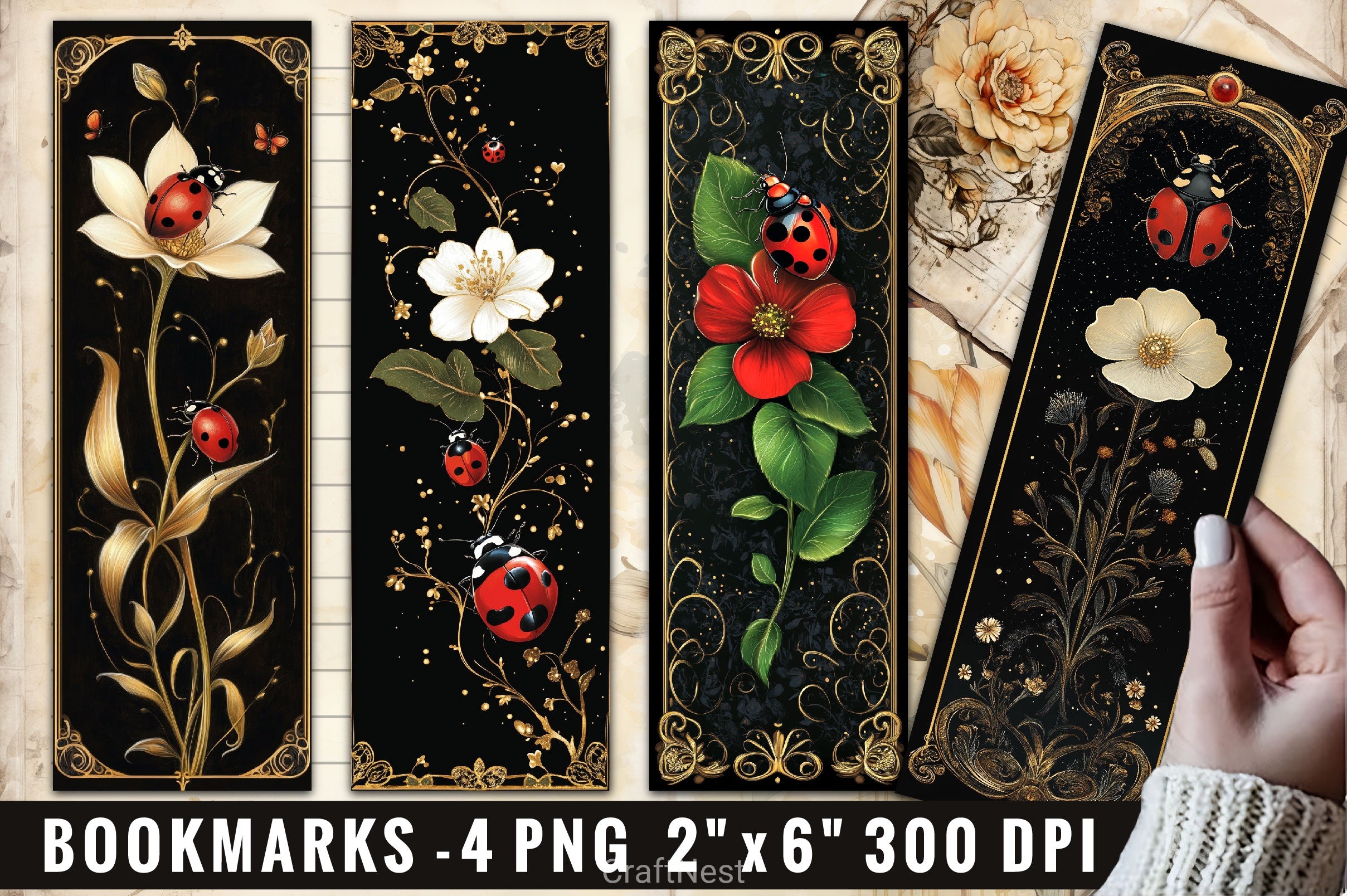 Ladybug Botanical Bookmarks Bookmark Junk Journal