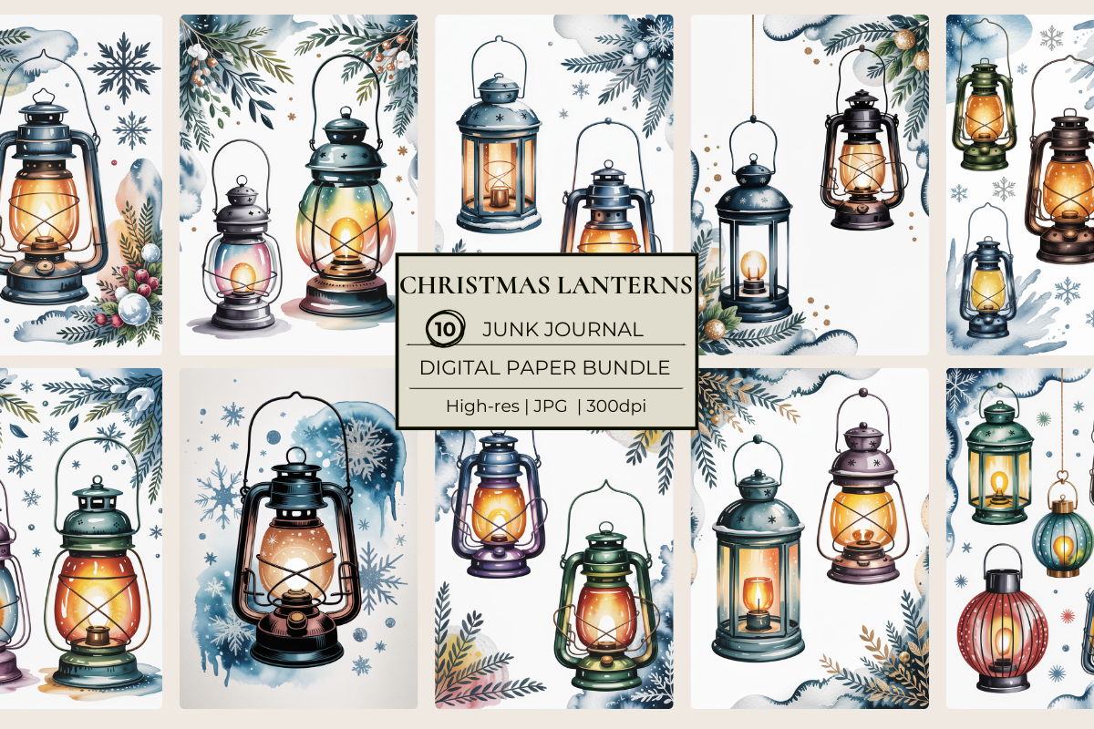 Christmas Lanterns Junk Journal Papers