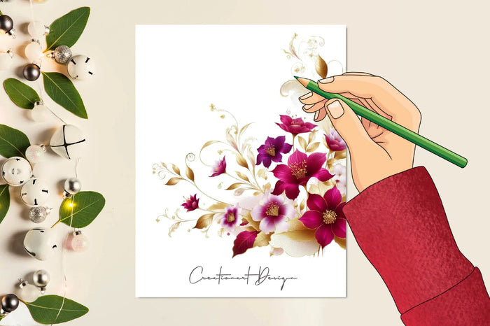 Magenta And Gold Floral Clipart Bundle