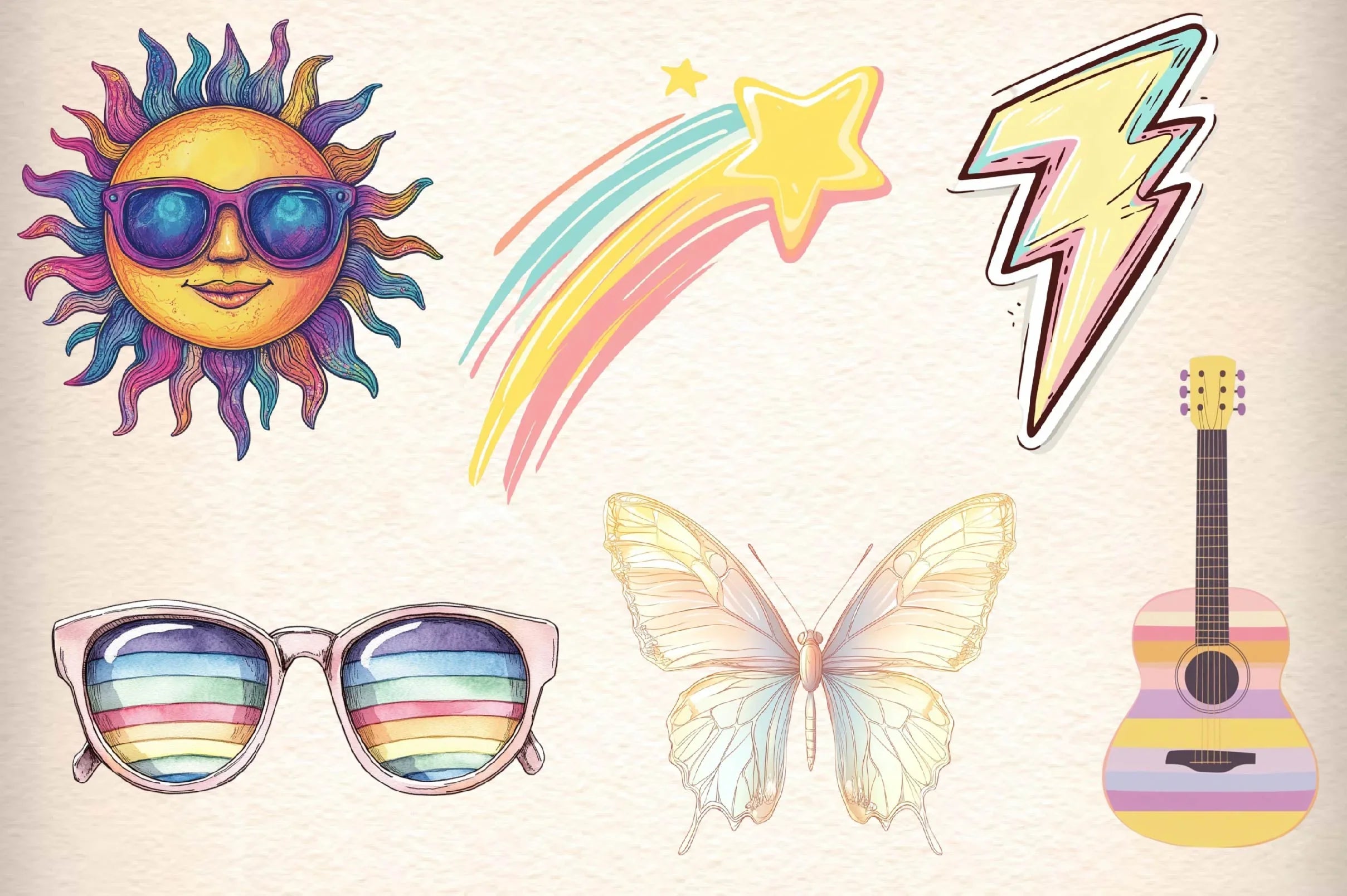 Retro Groovy Clipart Bundle