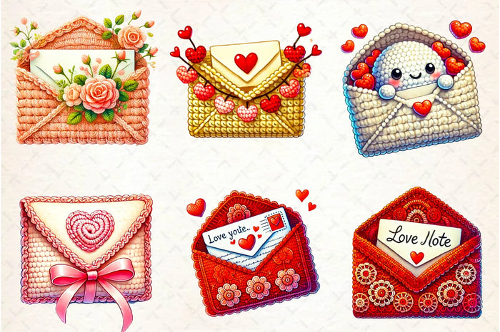 Valentine Crochet Envelopes Clipart Bundle